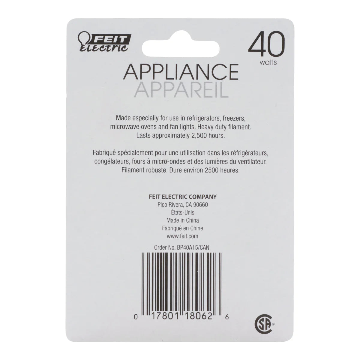 Feit Electric 40W Soft White A15 Dimmable Incandescent Light Bulb ...